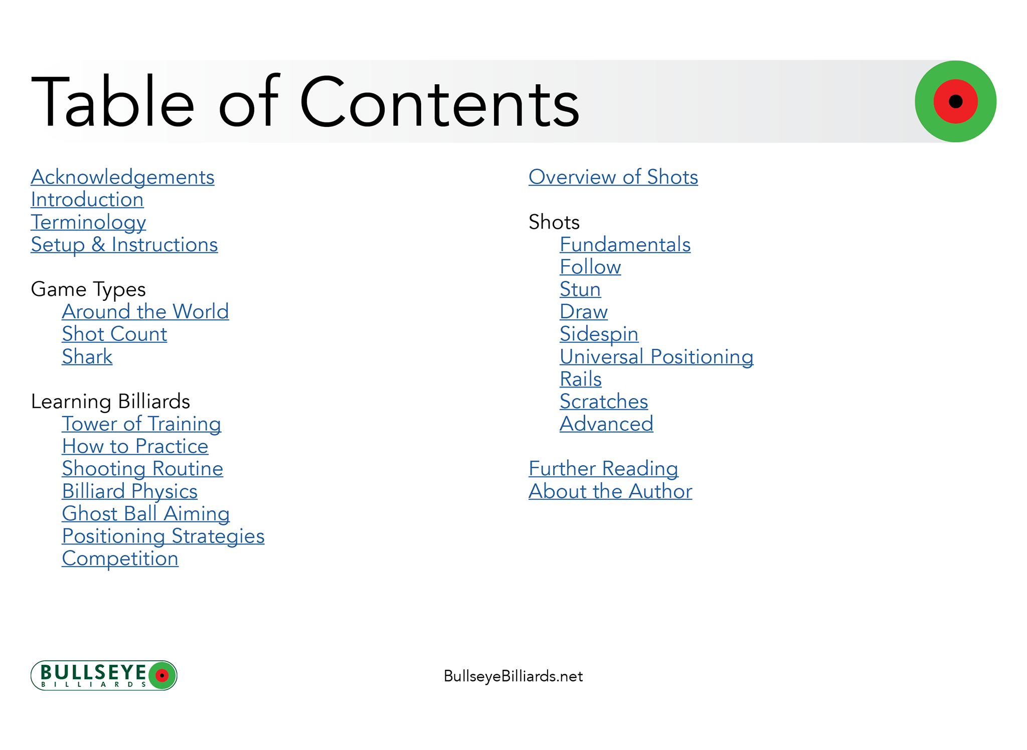 Bullseye Billiards | Pool & Billiard Instruction and Training Aids